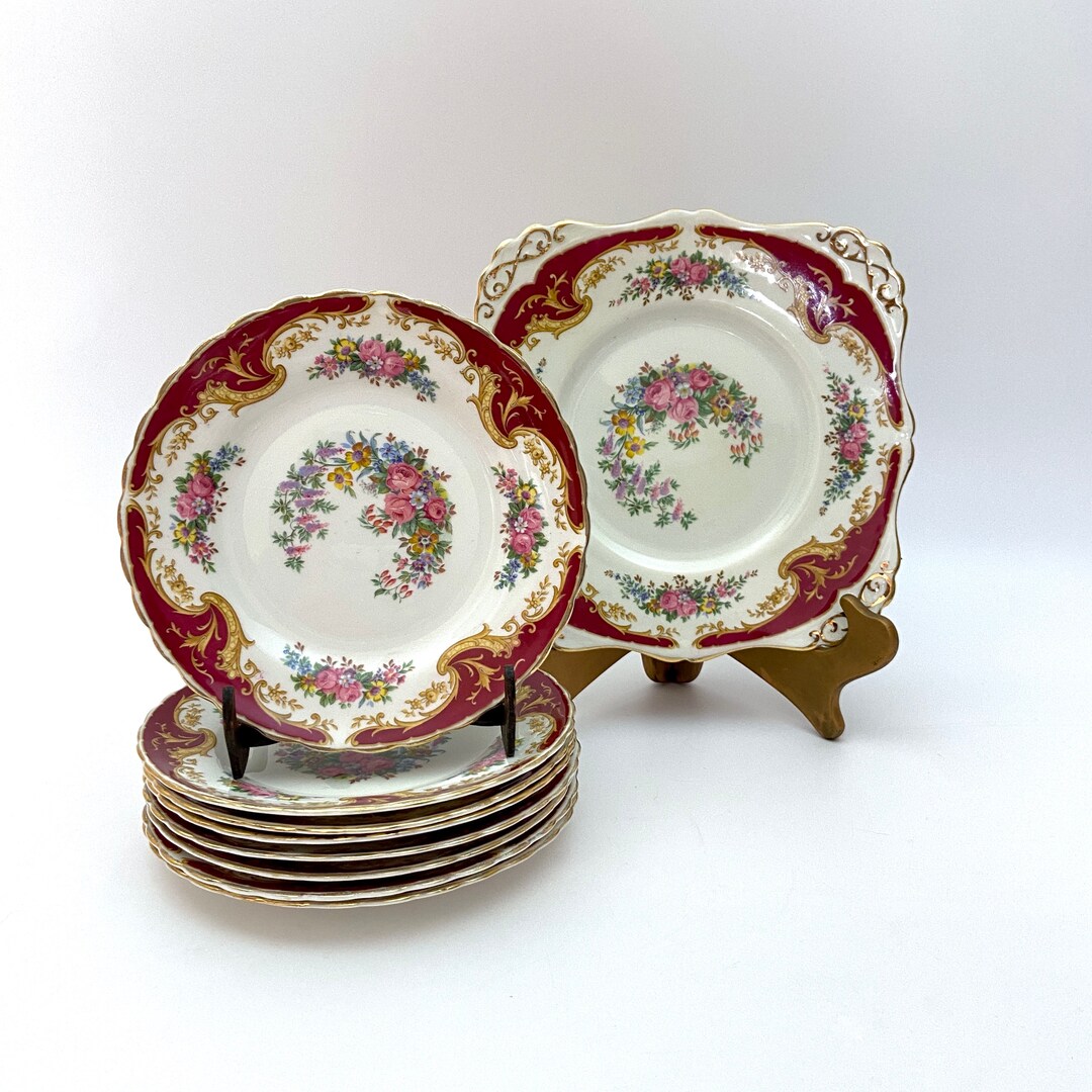 Royal Tuscan Bone China, Cake Set of Serving Platter and 8 Plates ...