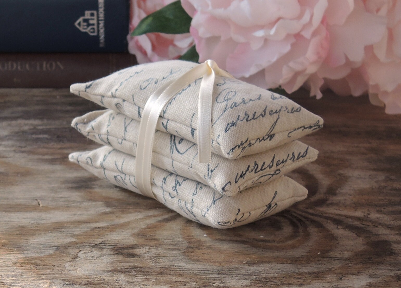 French Script Lavender Sachets Set of 3 French Farmhouse Decor Cottage ...