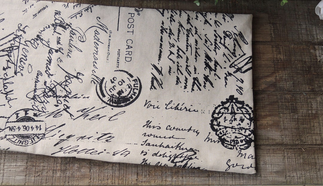 French Script Lined Cotton Table Runner Modern French Farmhouse Wedding ...