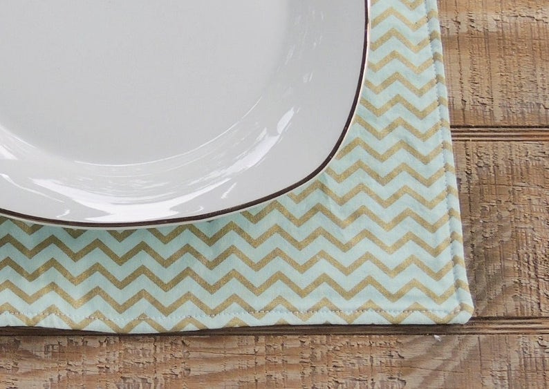 Mint Green and Gold Chevron Quilted Placemats Set of 4 Table - Etsy