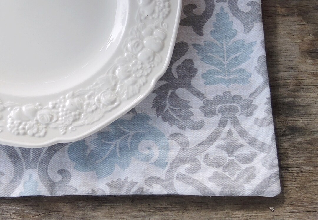 Waverly Anika Gray and Spa Blue Lined Cotton Placemats Set of 4 Lined ...