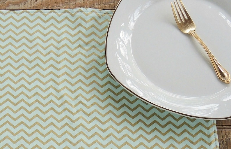 Mint Green and Gold Chevron Quilted Placemats Set of 4 Table - Etsy