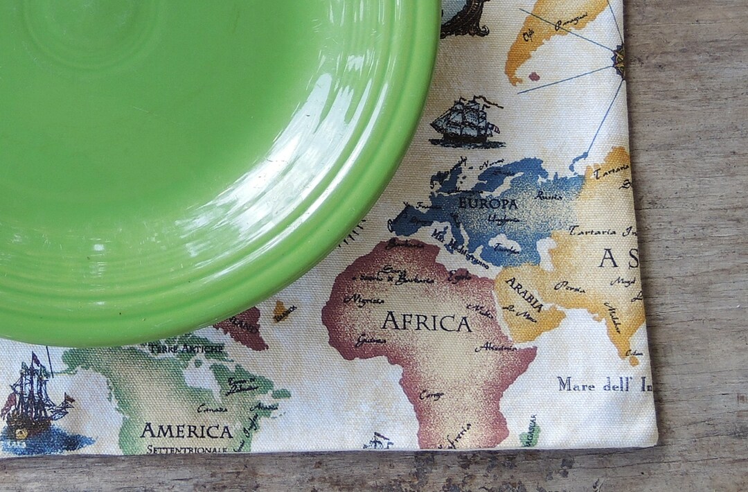 World Map Placemats Set of 4 Multi Color Print Lined Placemats Table ...
