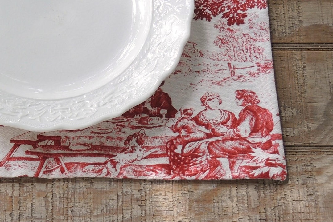 French Country Red and Cream Toile Lined Placemats Set of 4 Custom ...