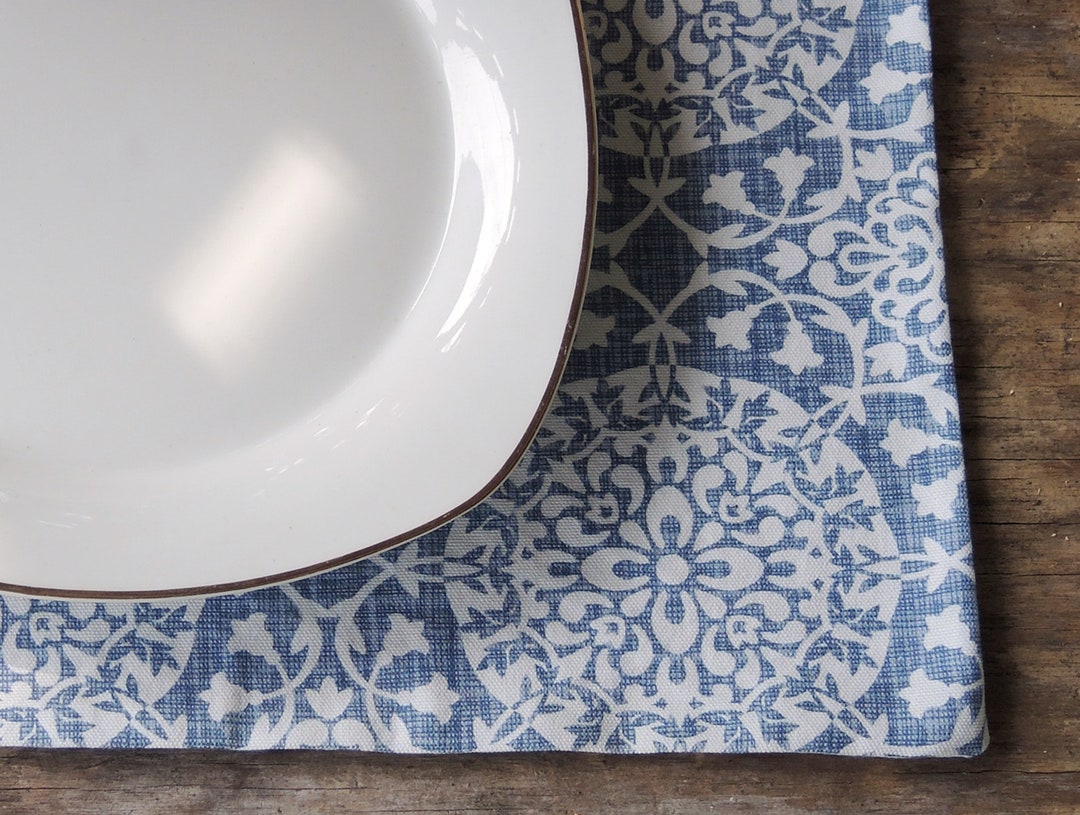 Blue and White Medallion Placemats Set of 4 Custom Order Modern Beach ...