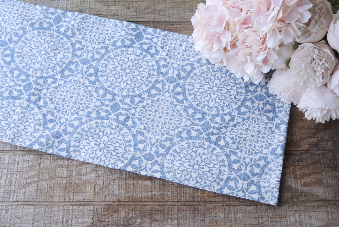 Blue and White Medallion Table Runner Custom Order Modern Beach Cottage ...