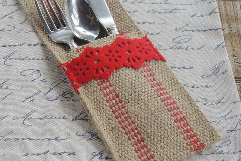 Burlap Felt Trim Silverware Sleeve Striped Jute Home Decor - Etsy
