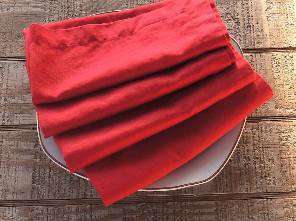 Set of 4 Red Cotton Cloth Dinner Napkins Eco Friendly Vintage - Etsy