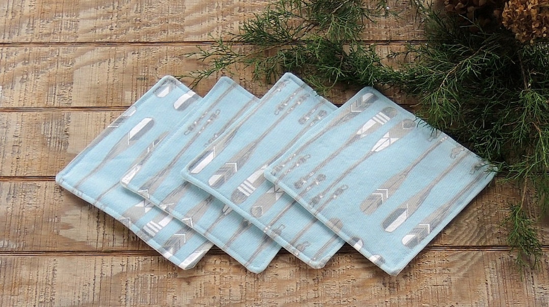 Cotton Handmade Quilted Large Coasters Set of 4 Mug Rugs Eco Friendly ...