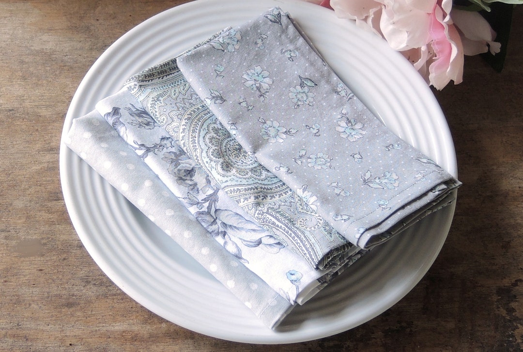 Cloth Napkins Set of 4 Gray White Mismatched Assorted Variety Eco ...