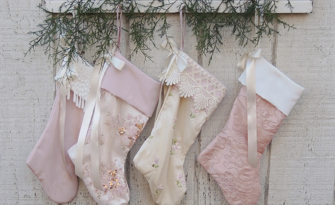Pink and Cream Stockings Gorgeous Heirloom Christmas Stocking First ...