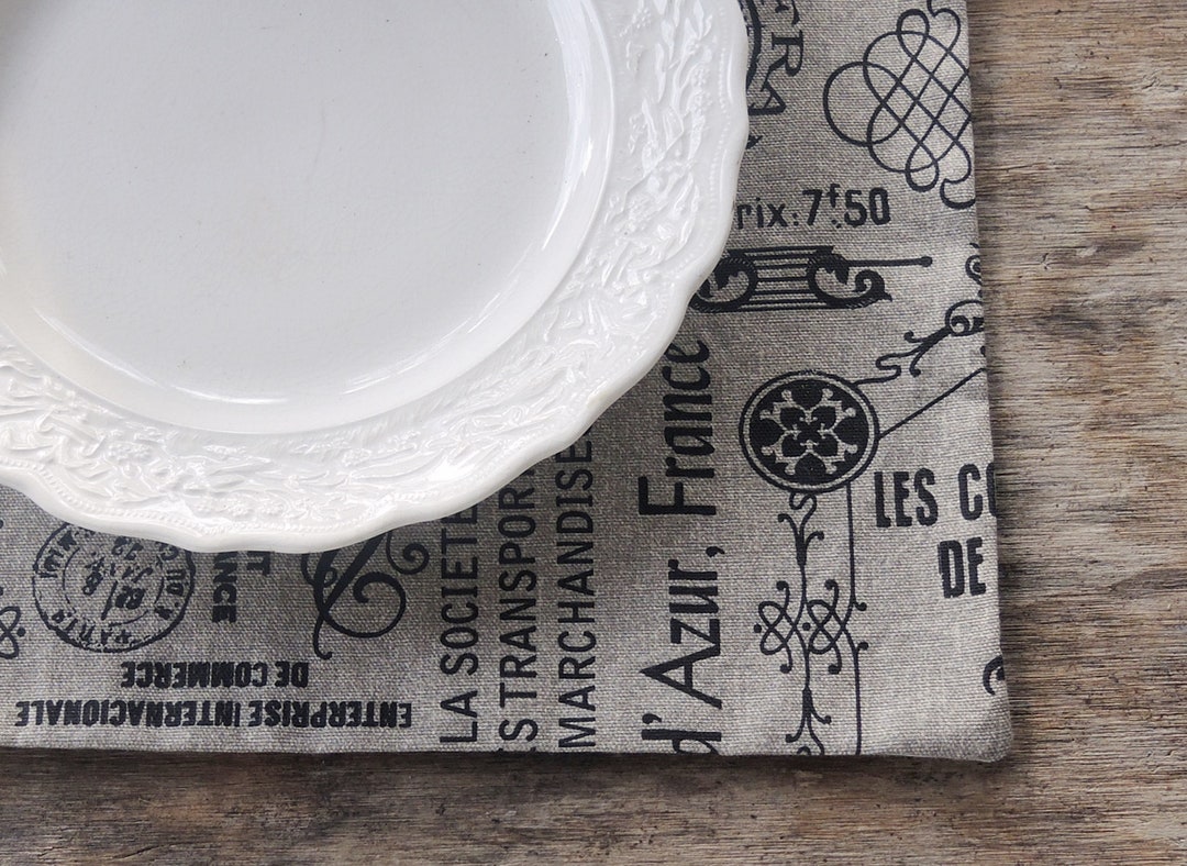 French Script Lined Cotton Placemats Set of 4 French Country Cottage ...