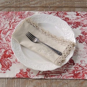 French Country Red and Cream Toile Lined Placemats Set of 4 Custom ...