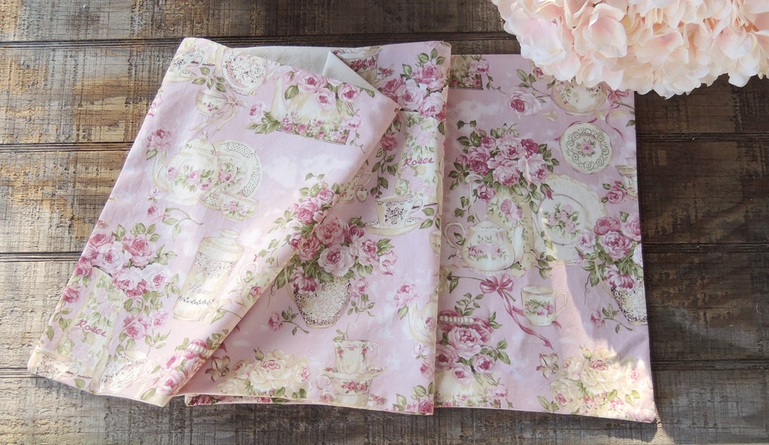 Romantic Pink Floral Lined Table Runner Cottage Style Chic Table Linen ...