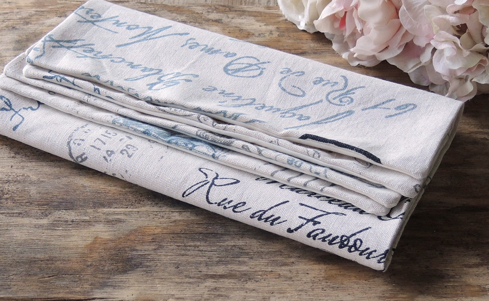 French Script Lined Cotton Placemats Set of 4 Modern French Farmhouse ...