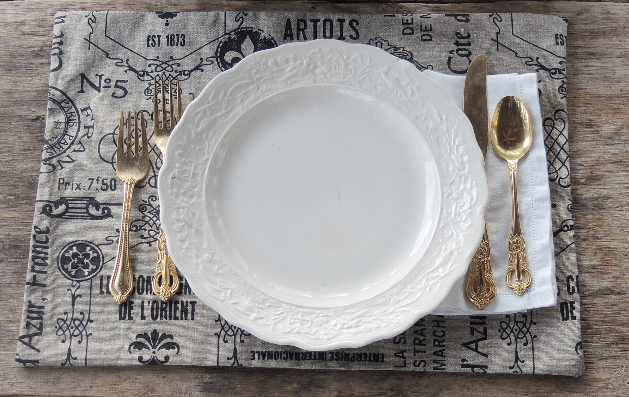 French Script Lined Cotton Placemats Set of 4 French Country | Etsy