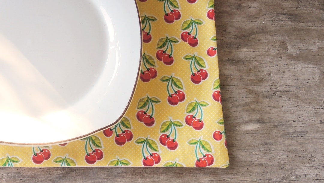 Cherries and Yellow Polka Dot Placemats Set of 4 1960's Cottage ...
