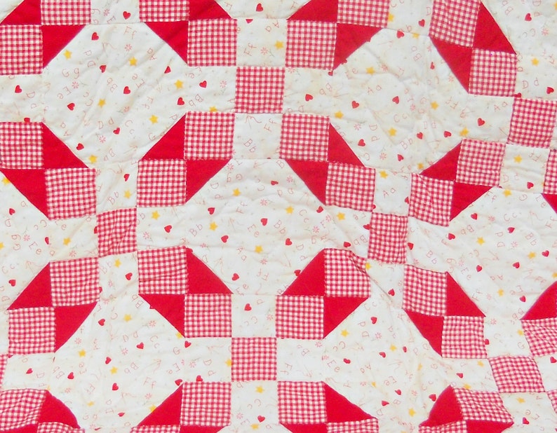 Red Gingham Baby Quilt Lap Quilt Hand Quilted Wallhanging | Etsy