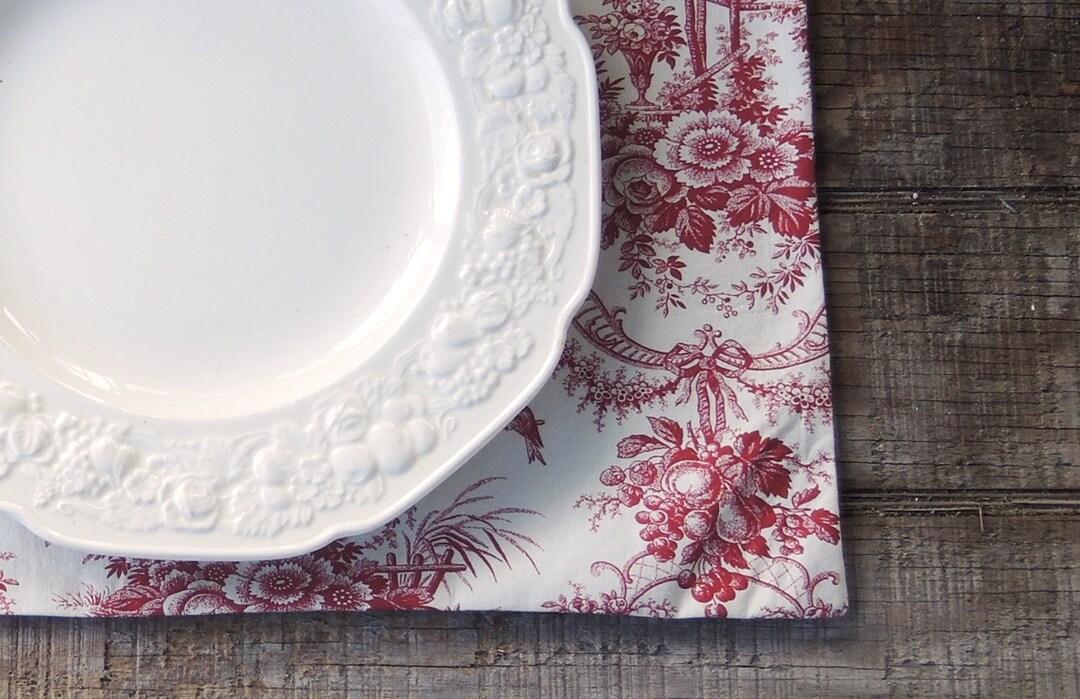 French Country Red and Cream Toile Lined Placemats Set of 4 Custom ...