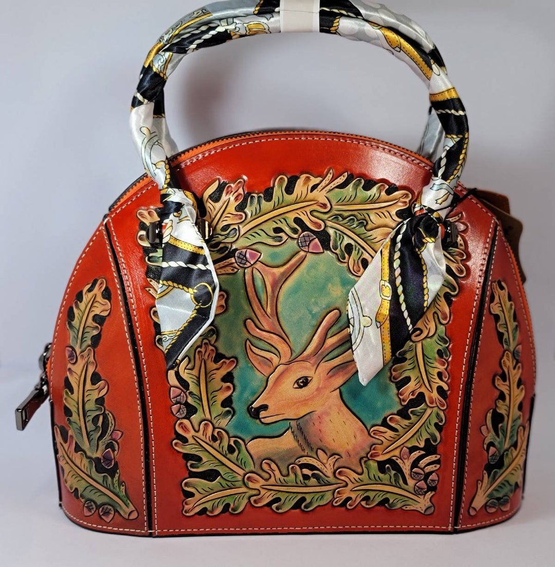 Genuine Hand-tooled Leather Deer in Nature Purse - Etsy