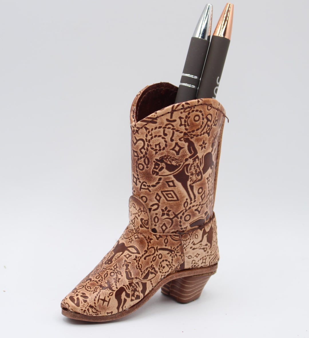 Genuine Handmade Leather Cowboy Boot Pencil Holder / Western Trail ...