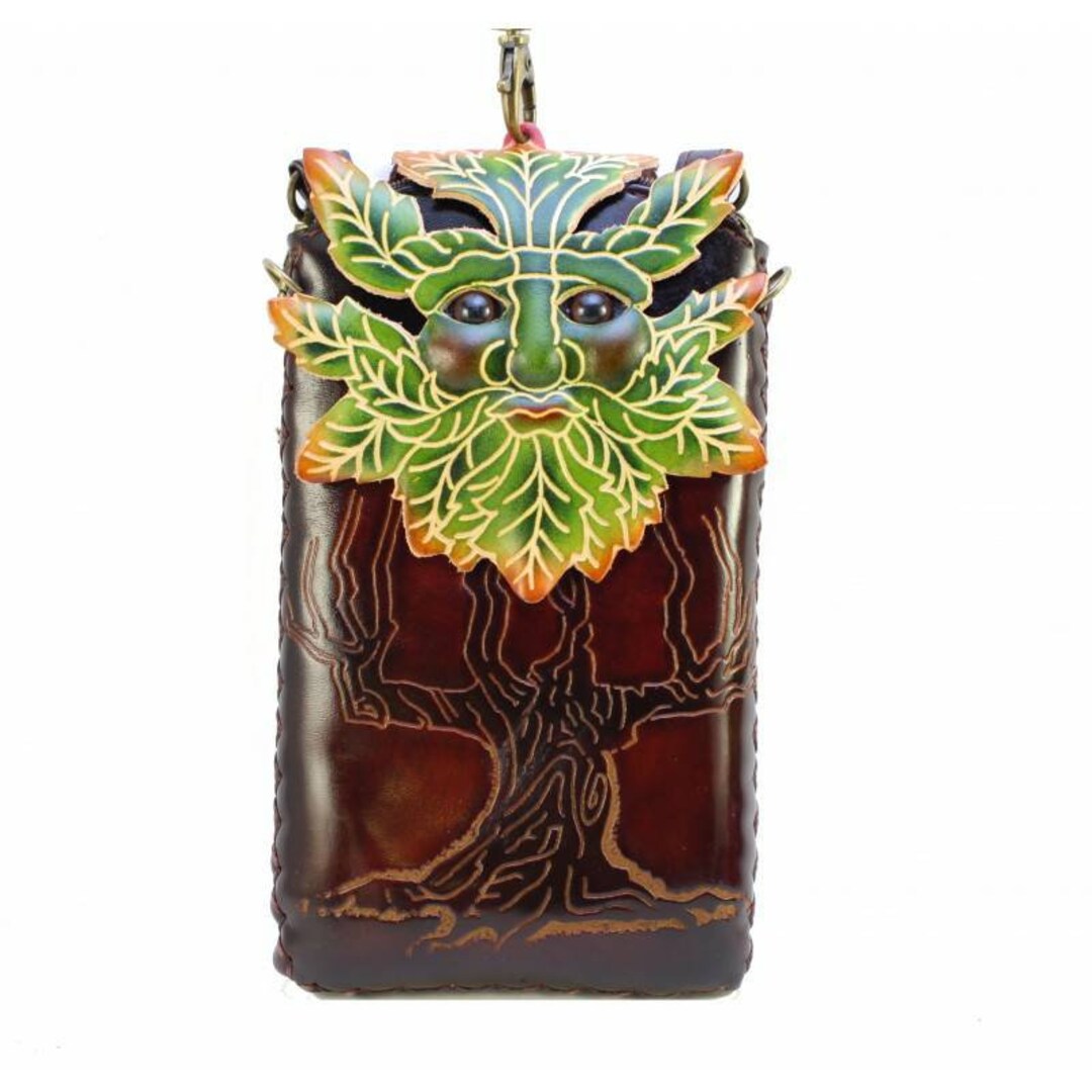 Genuine Handmade Leather Green Treeman Cell Phone Case / Cross Body ...