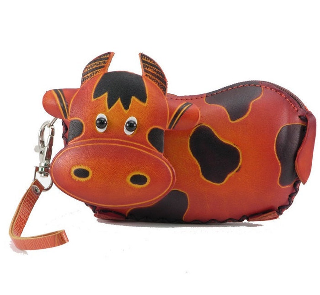 Cow Wristlet / Genuine Leather Cow Coin Purse / Brown and Black Spotted ...