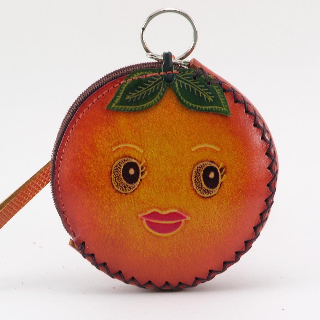 Handmade Leather Orange Coin Purse: Smile Face Pouch - Etsy