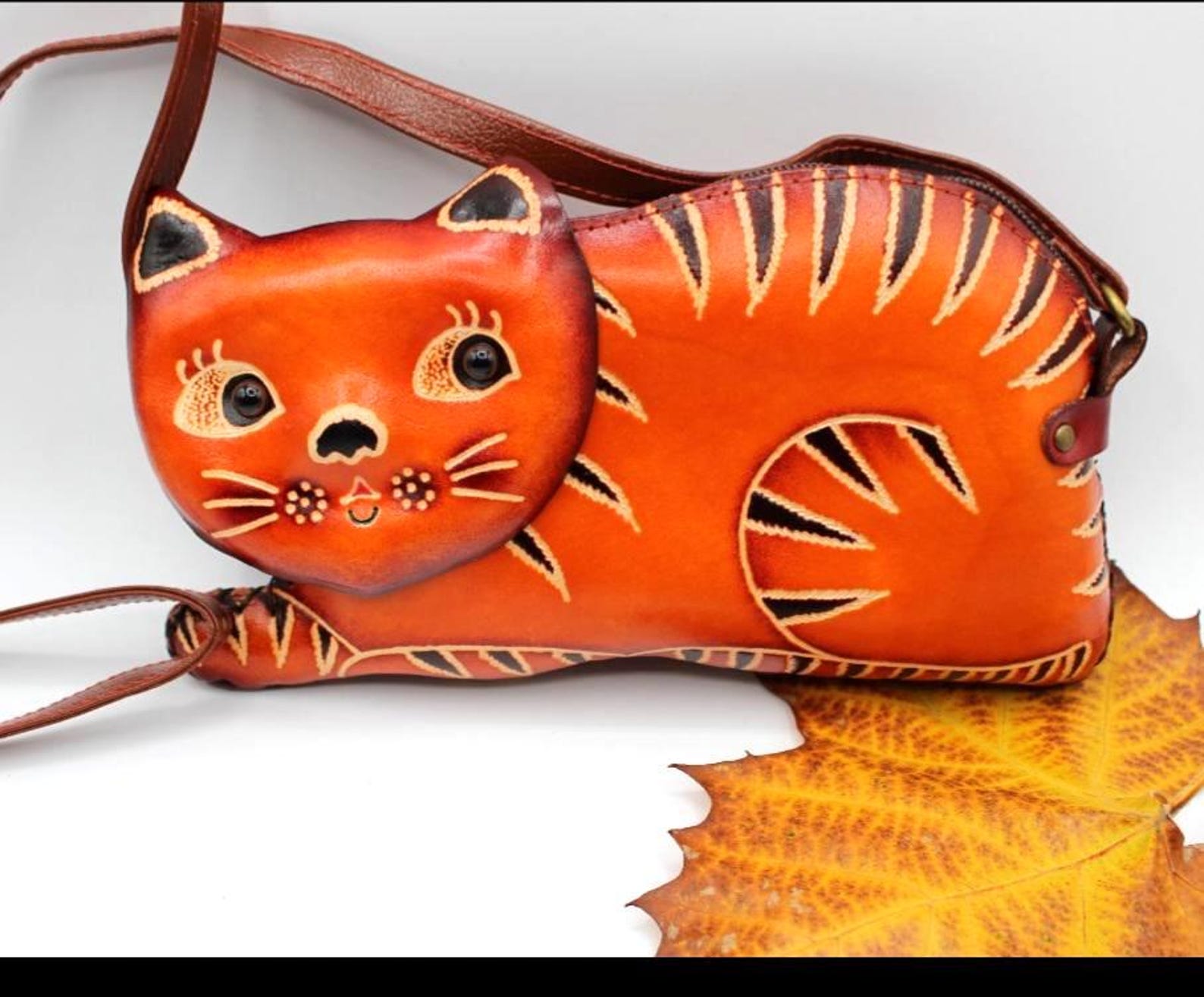 Genuine Handmade Leather Cat Cross-body Handbag Purse Kitty - Etsy