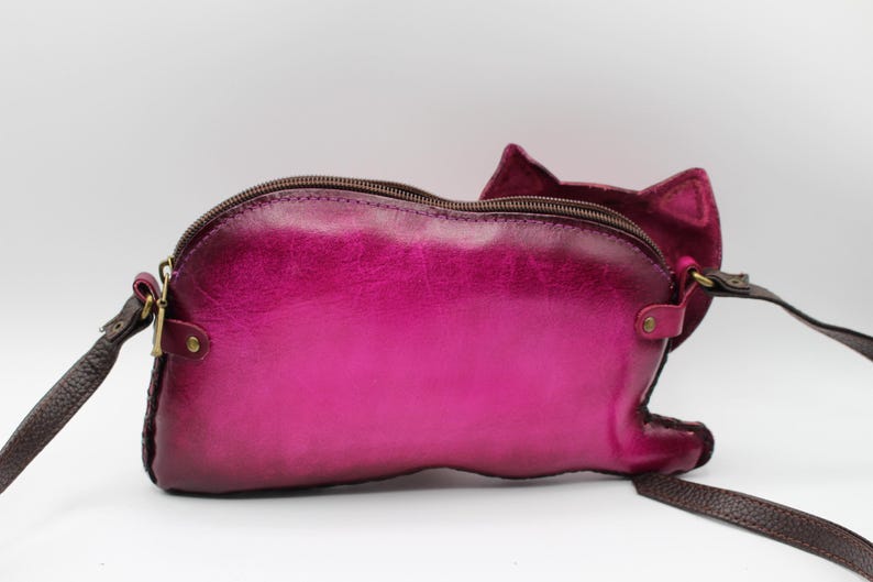 Genuine Handmade Leather Cat Cross-body Handbag Purse Kitty - Etsy