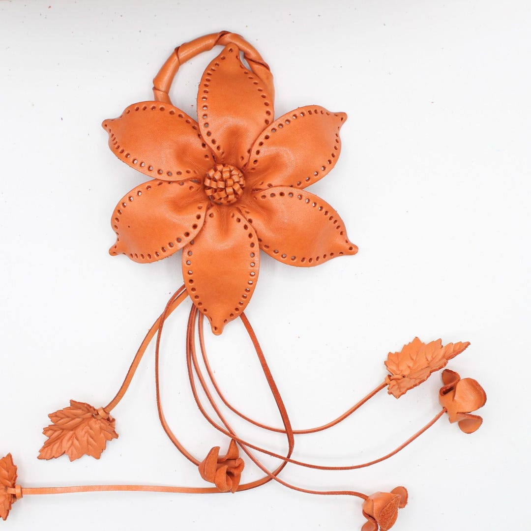 Genuine Handmade Leather Flower Keychain Purse Charm Bag Charm Large - Etsy
