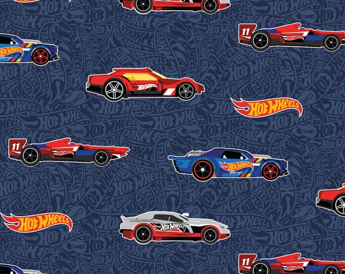 Hot Wheels Fabric Hot Wheels Main in Navy PRE-CUT Fabric From Riley ...