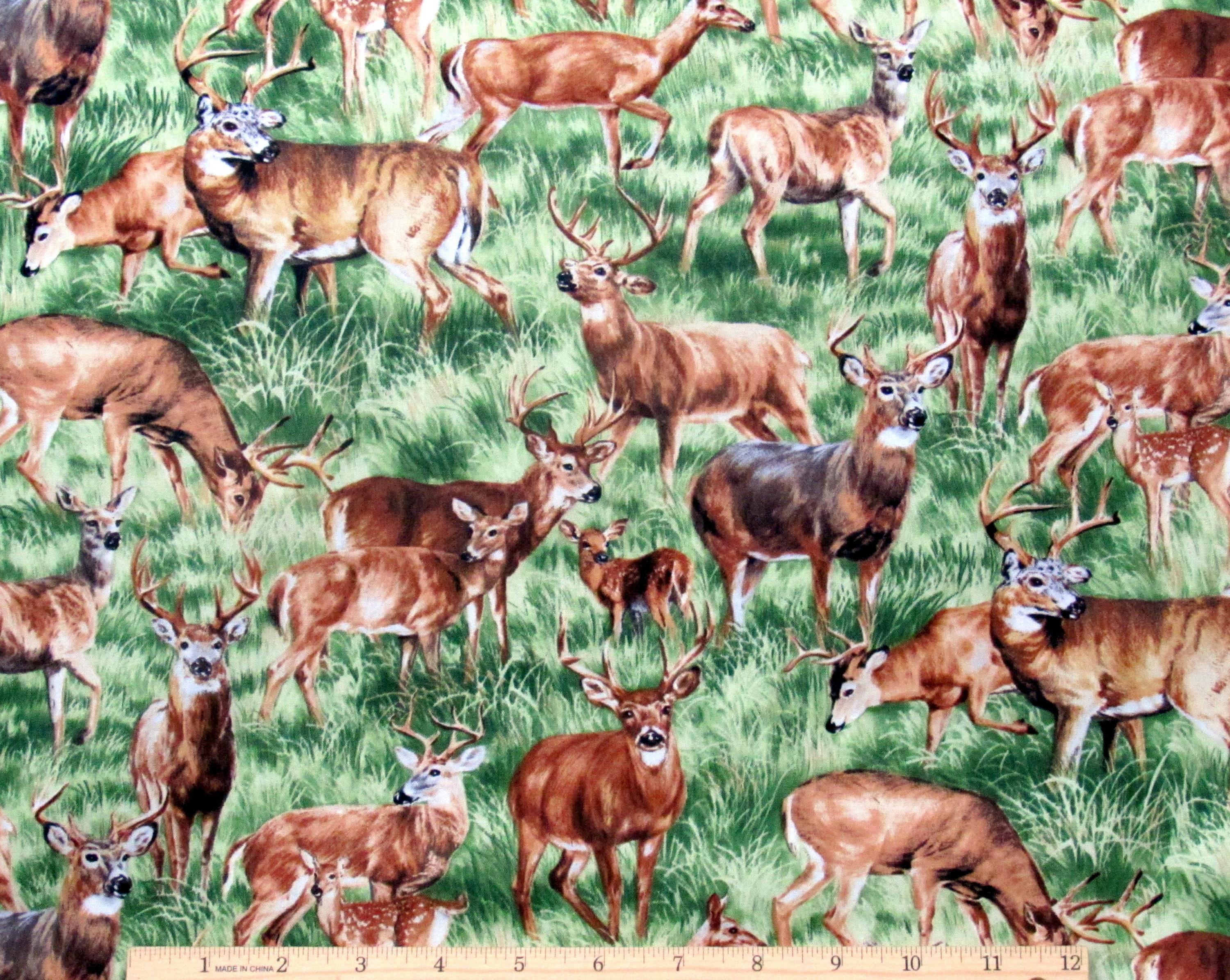 Deer Fabric American Wildlife Fabric Green From Fabri-quilt | Etsy