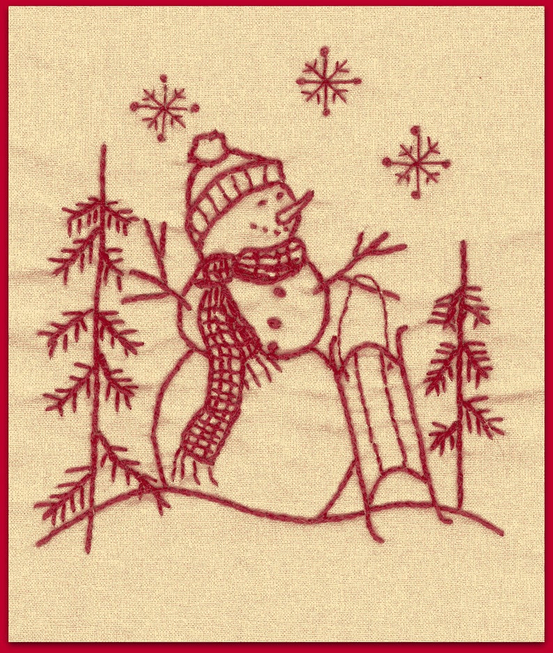 Redwork Snowmen Quilt 12 Redwork Hand Embroidery Blocks & | Etsy
