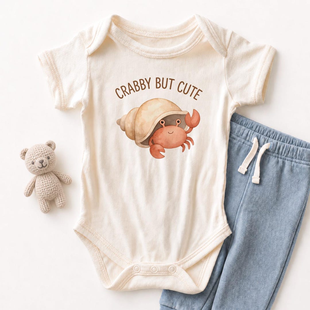 Crabby but Cute Baby Onesie - Funny Hermit Crab Bodysuit - Etsy