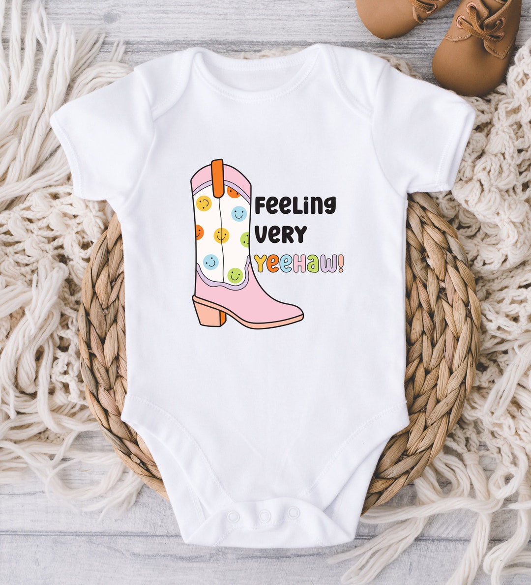 Feeling Very Yeehaw Baby ONESIES® Brand Bodysuit - Pink Cowboy Boots ...