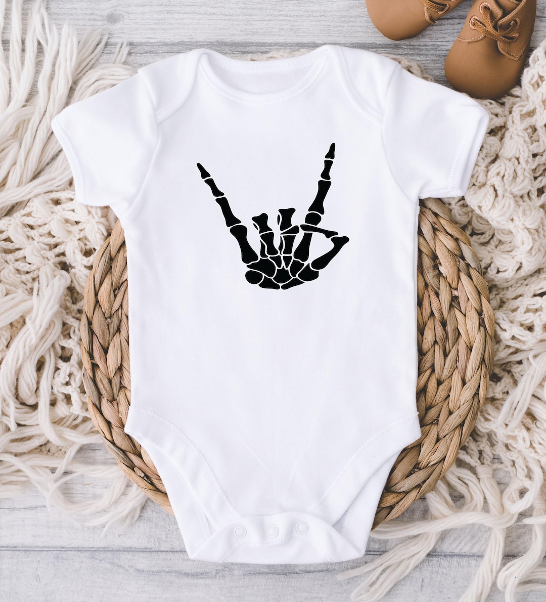 Rock on Baby ONESIES® Bodysuit - Skeleton Hand Bodysuit - Goth Punk ...