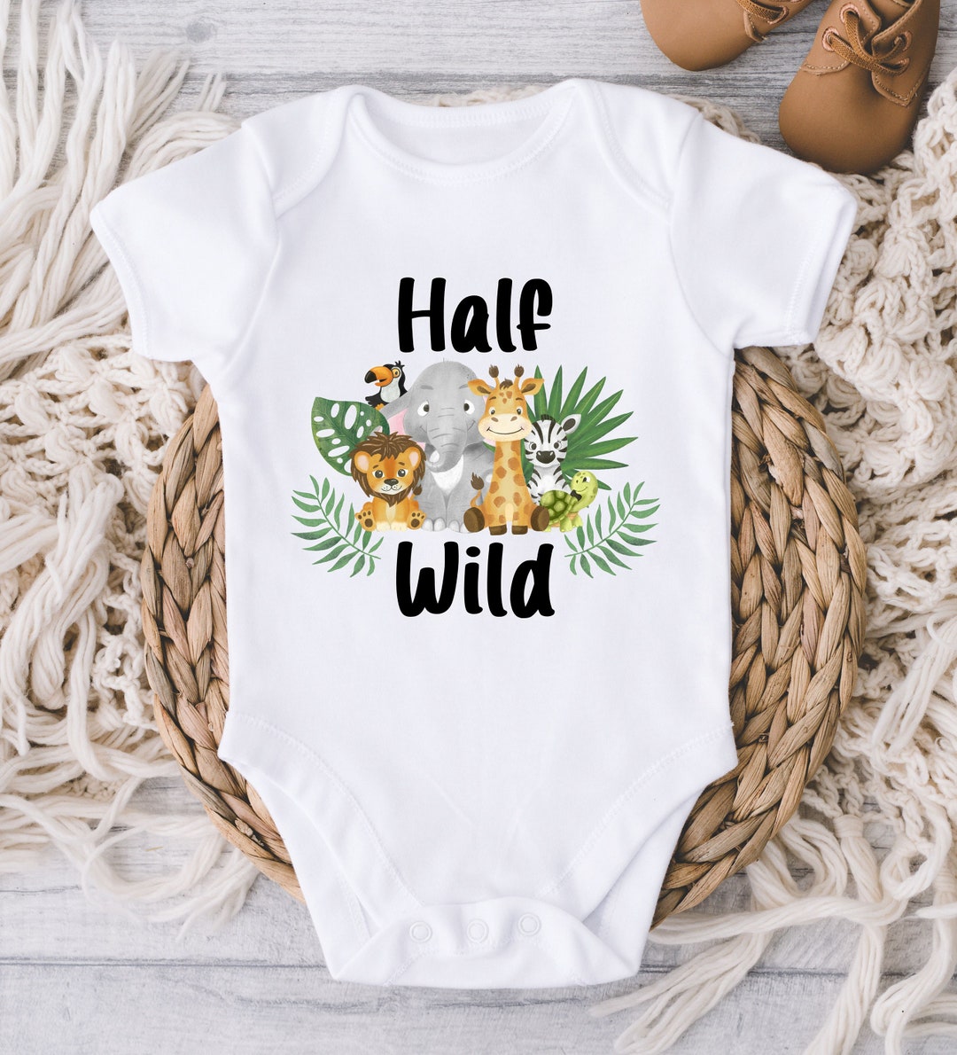 Half Way to One - Half One Wild Safari Animals Birthday Baby ONESIES ...