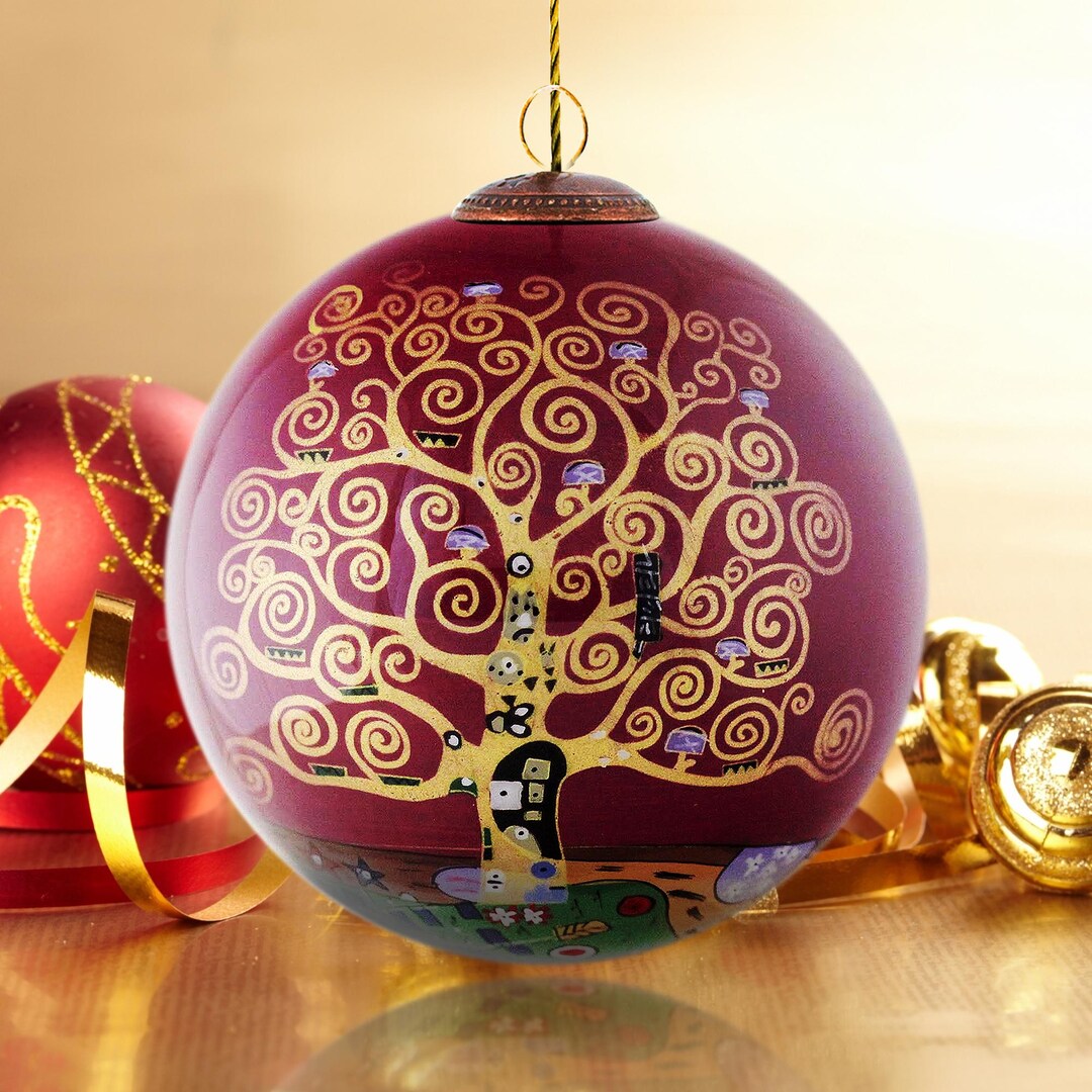Tree of Life burgundy Hand-painted From Inside Glass Ornament Ball ...