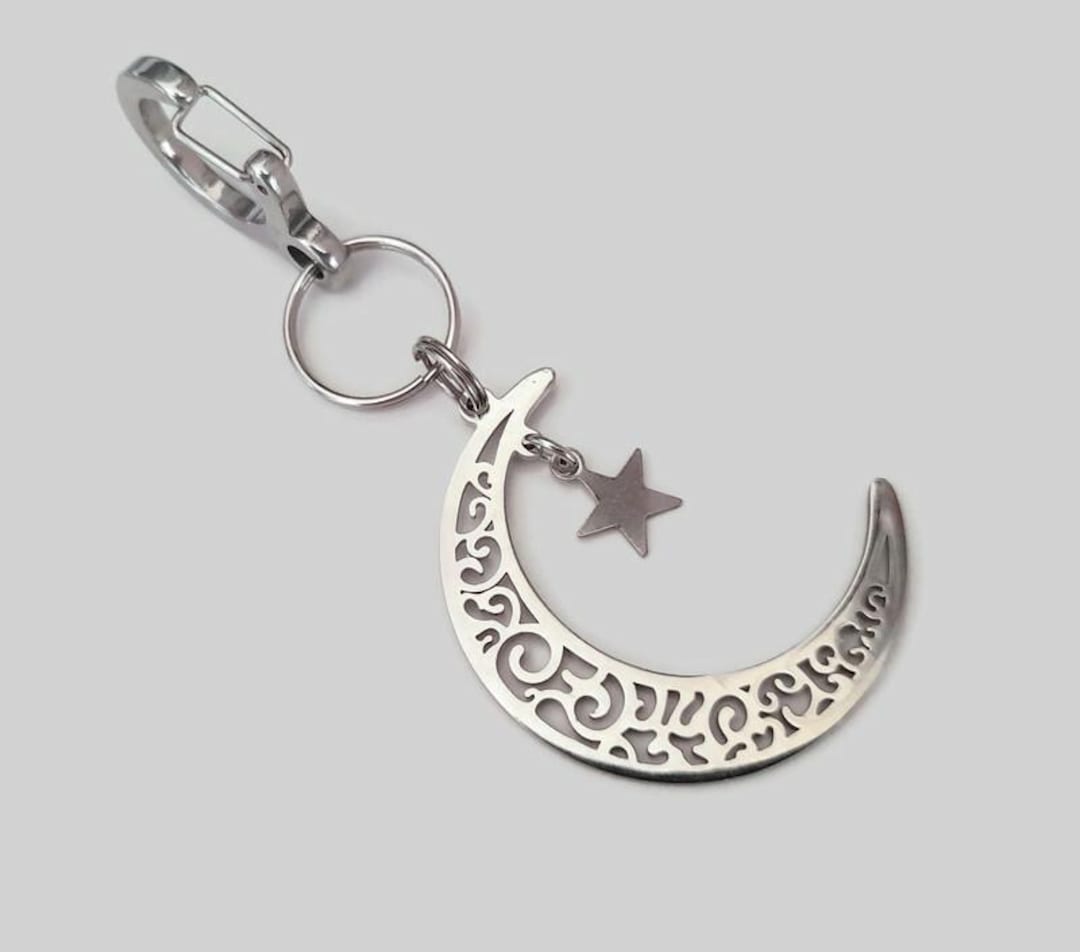 Filigree Crescent Moon & Star Key Ring Chain, Bag or Purse Accessory - Etsy