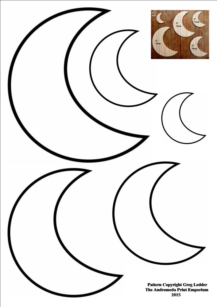 5 Different Sized Crescent Moon Shapes Style 2 Craft Pattern | Etsy