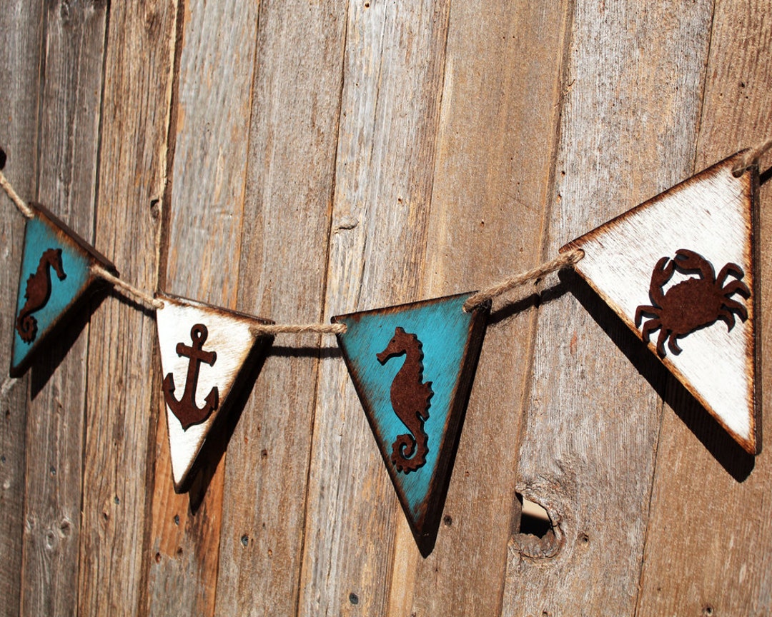 Beach Decor Banner Wall Hanging Wall Pennant Banner Nursery Decor Wood ...