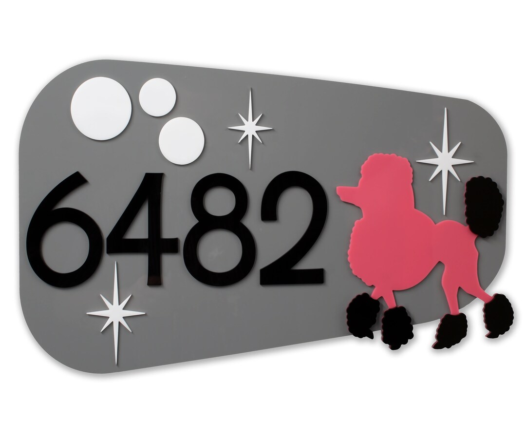 MCM House Number Sign: Atomic Poodle, Custom Acrylic Address - Etsy