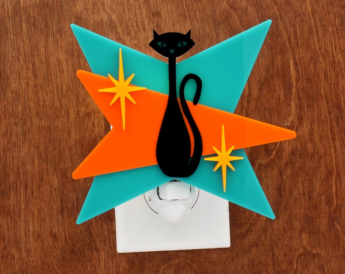 Mid Century Modern Night Light | Black Cat Acrylic Design | Atomic Plug ...