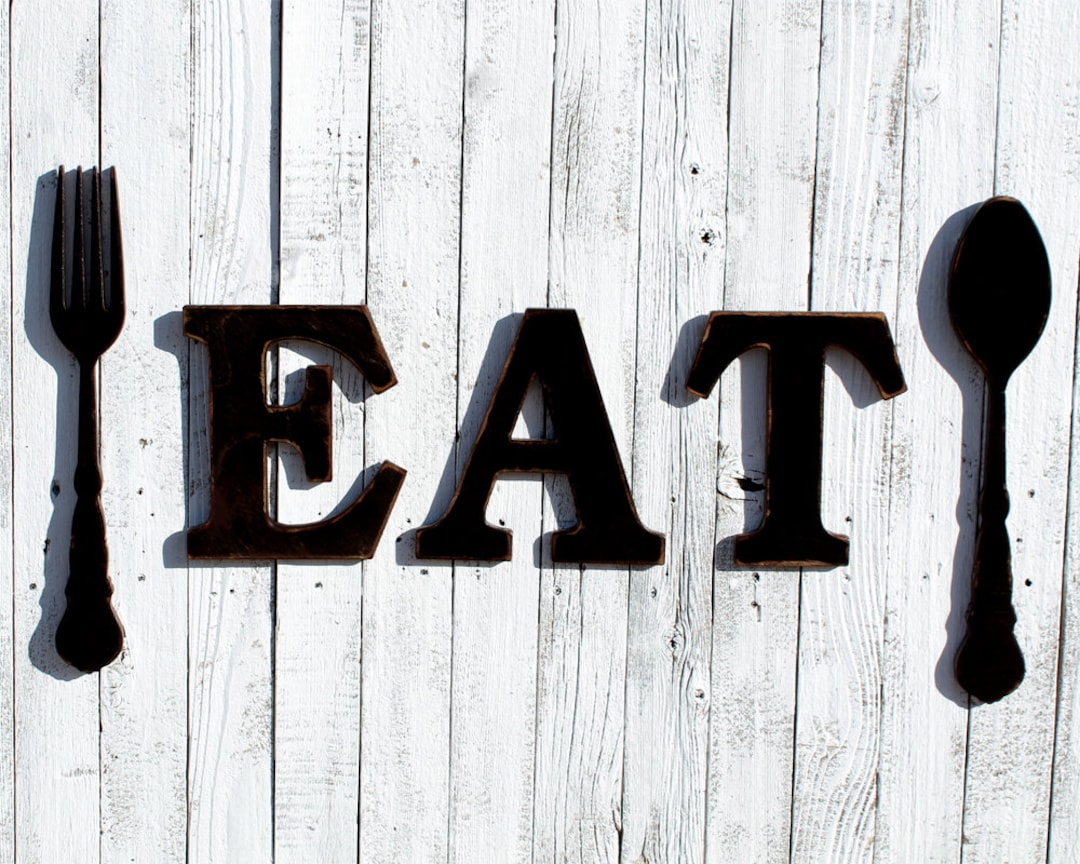 Rustic Eat Sign Eat Wooden Sign Fork and Spoon Wooden Eat Sign Eat Sign ...