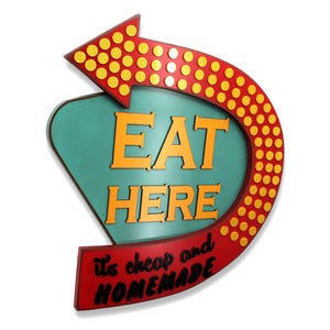 Eat Here Sign: Retro Diner Kitchen Decor, Vintage Look - Etsy