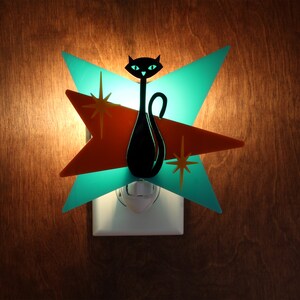 Mid Century Modern Night Light: Black Cat Acrylic Atomic Wall Decor - Etsy