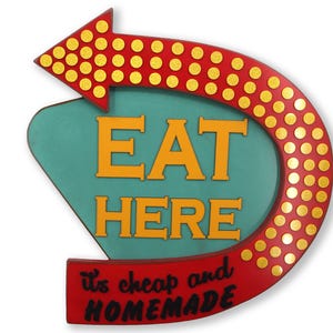 Eat Here Sign: Retro Diner Kitchen Decor, Vintage Look - Etsy
