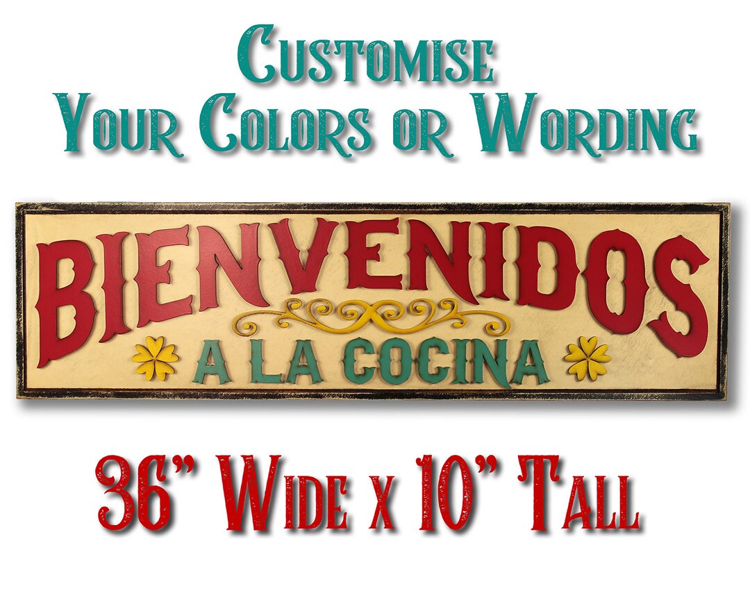 Kitchen Wall Decor Cocina Sign Bienvenidos Cocina Wood Kitchen Sign ...