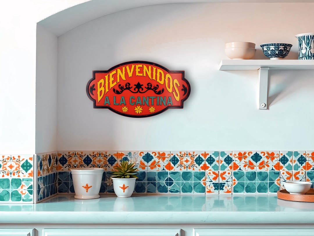 Bienvenidos Cantina Signage | Rustic Spanish Kitchen Decor for Mexican ...
